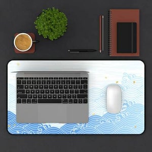 Blue Ocean Wave Japanese Desk Mat, XXL Full Desk Extended Mouse Pad ...