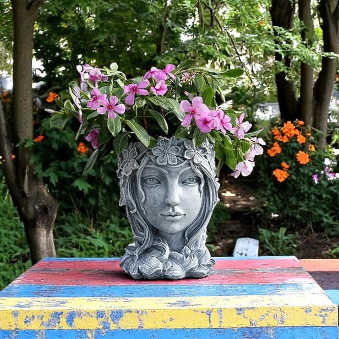 Goddess Face Planter, Goth Women Head Pot, Succulent Planter, Plant Pot ...