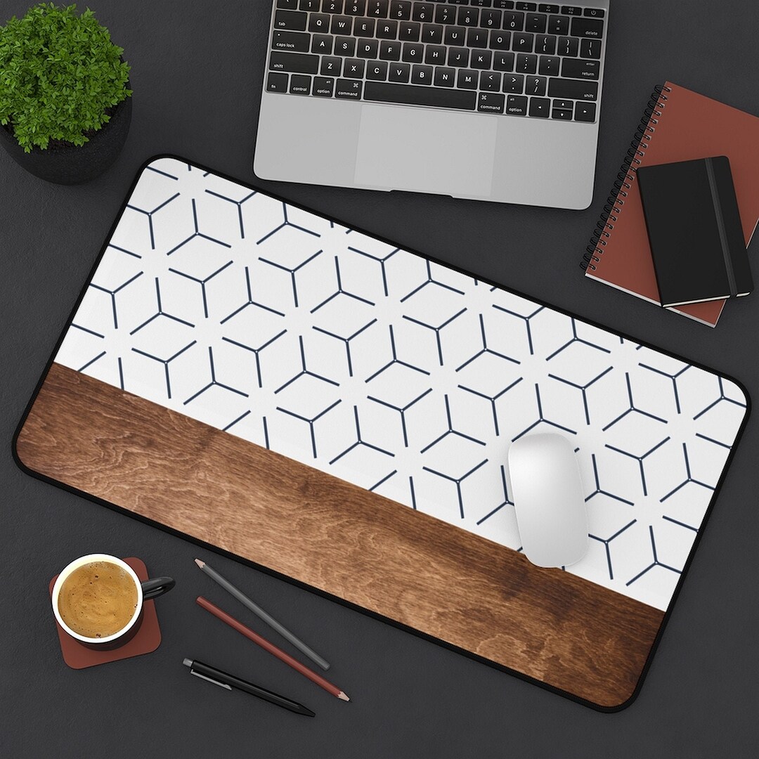 Geometric Desk Mat, Wood Abstract Gaming Desk Mat, Aesthetic Mousepad ...