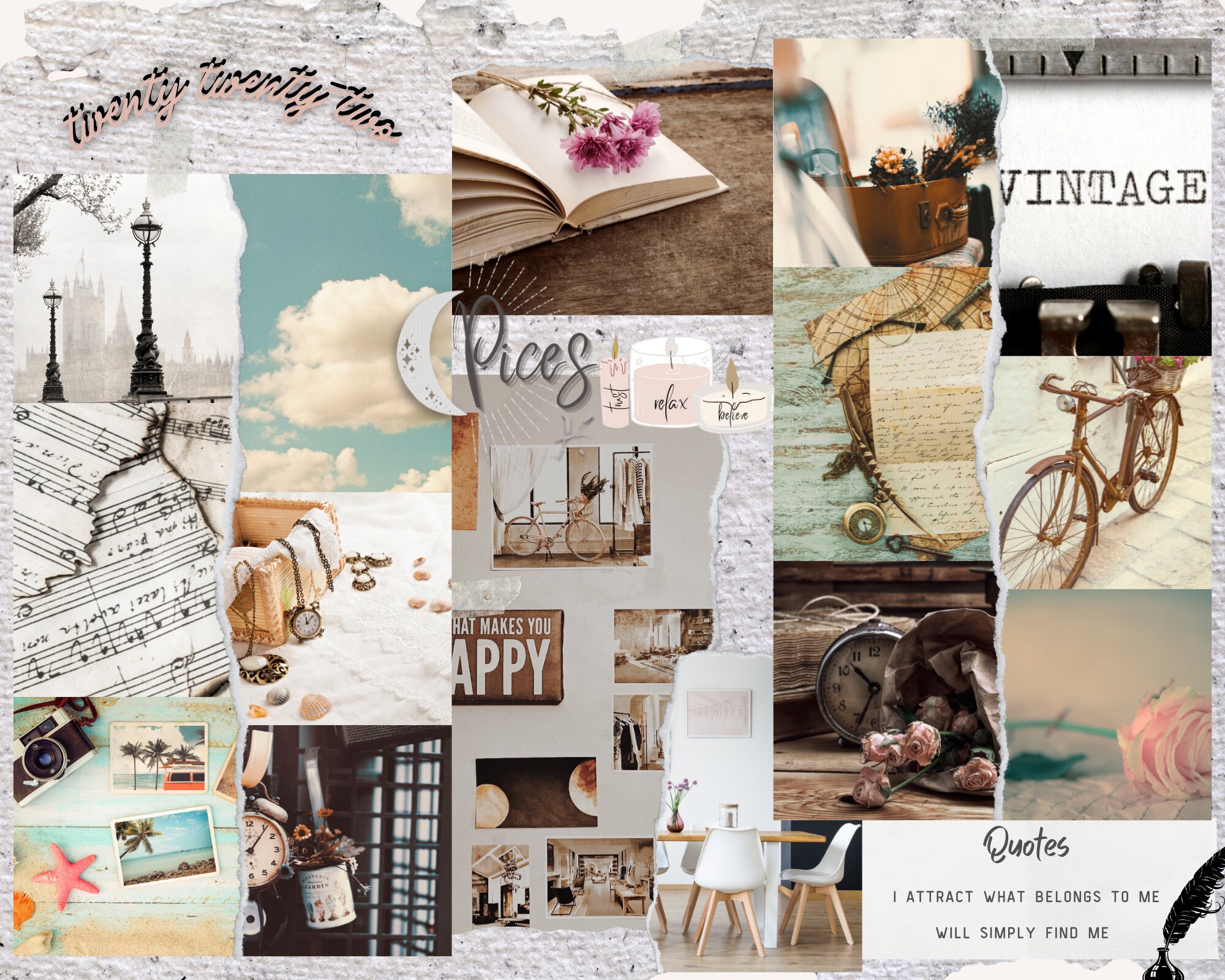 Vintage Digital Vision Board Template, Manifestation Board, Law of ...