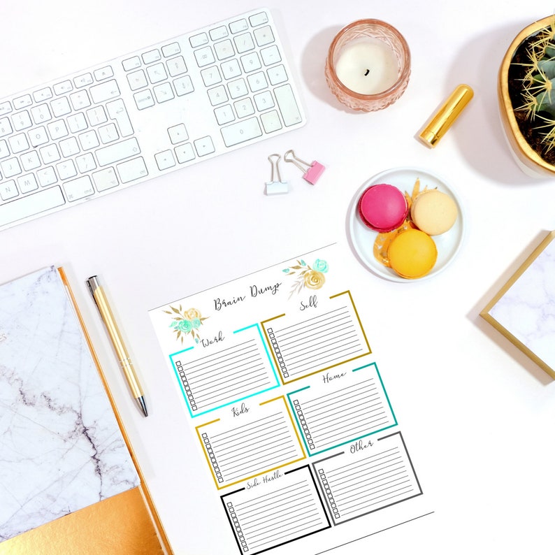 Mint and Gold Brain Dump Planner Insert Brainstorming - Etsy