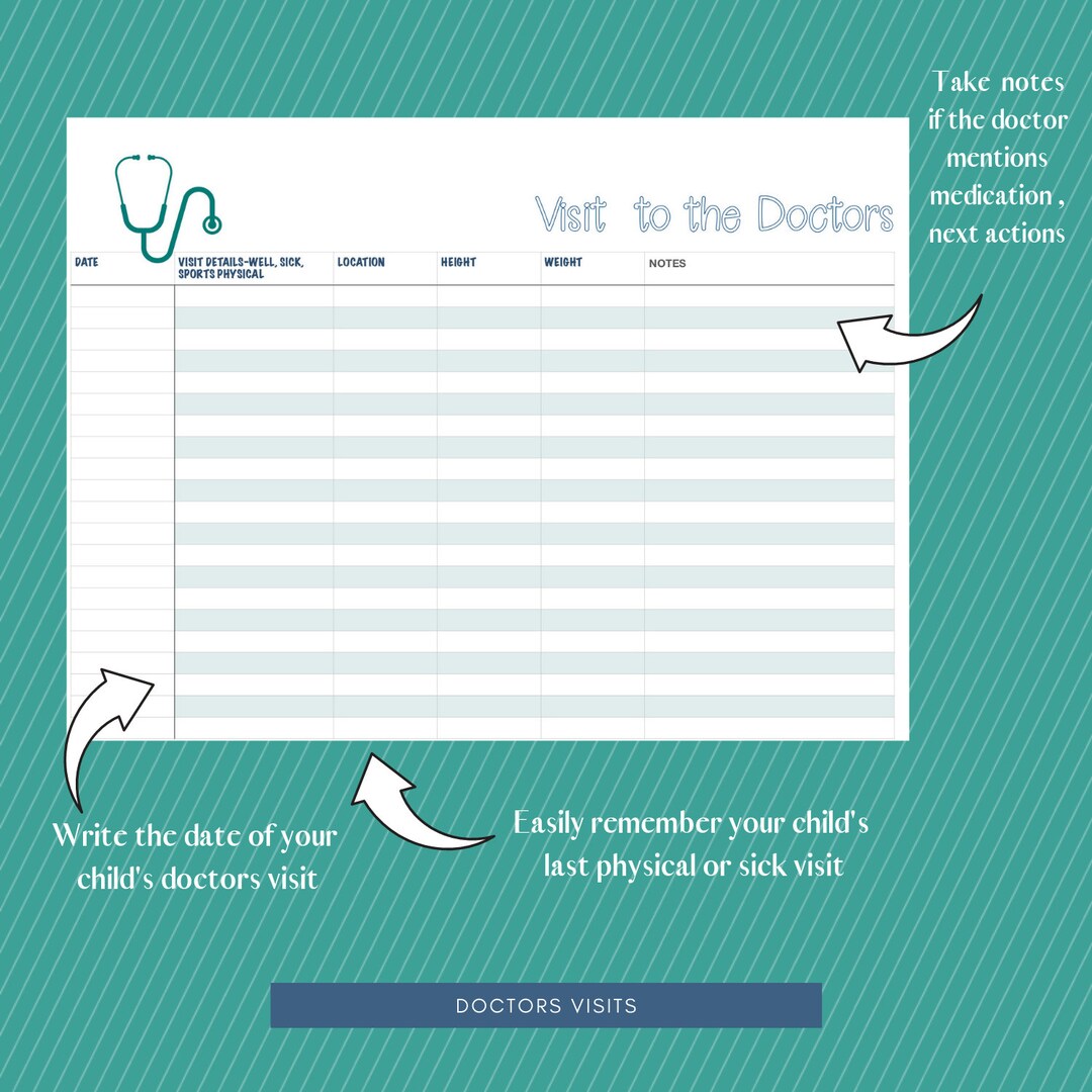 Kids Medical Kit Printable, Doctor Appointment Log, Printable ...