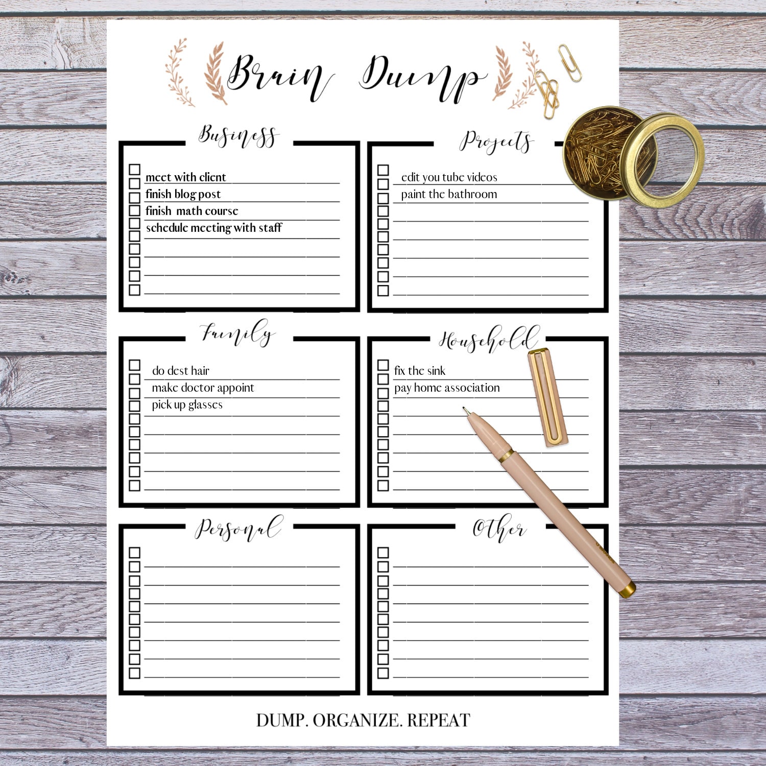Brain Dump, Printable to Do List to Clear Your Mind, Daily to Do List ...