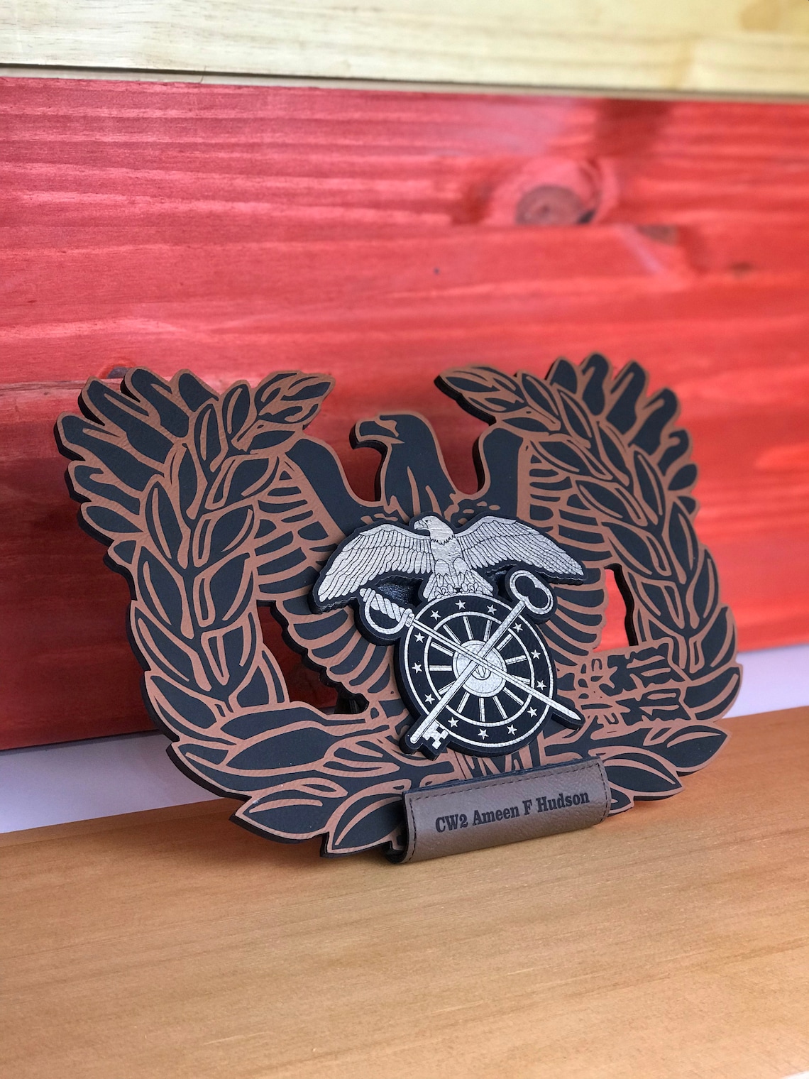 Eagle Rising / Branch Insignia Army Plaque- Birch Wood/leatherette ...