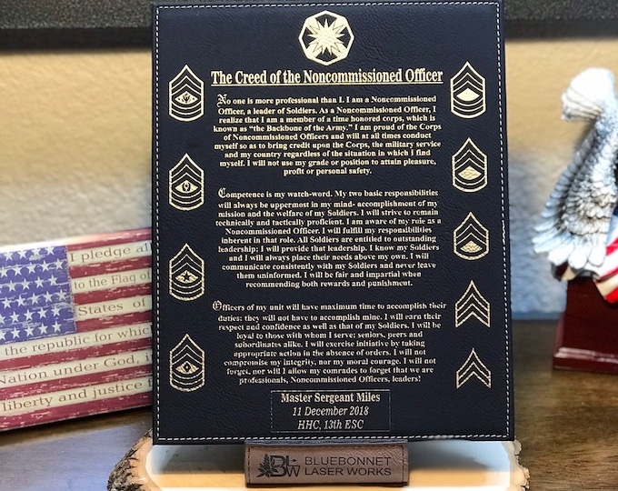 Army NCO Creed Leatherette or Wood Plaque; Induction, Promotion ...