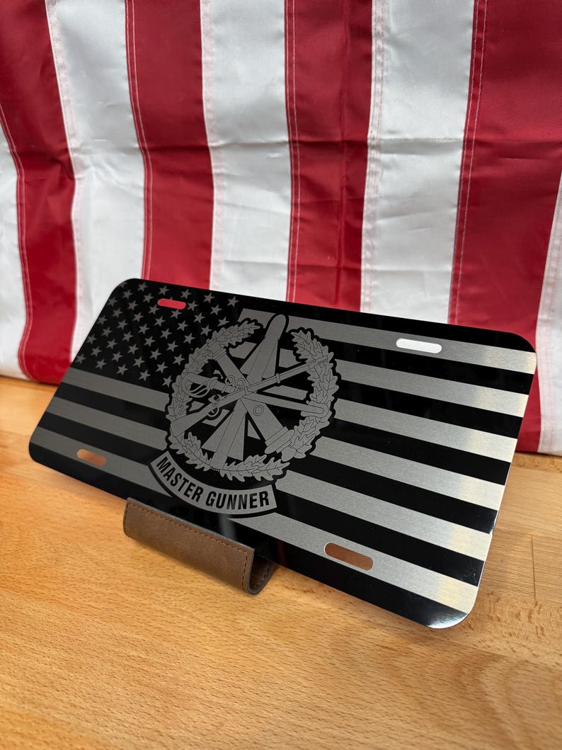 Master Gunner Aluminum License Plate, American Flag Car Tag ...