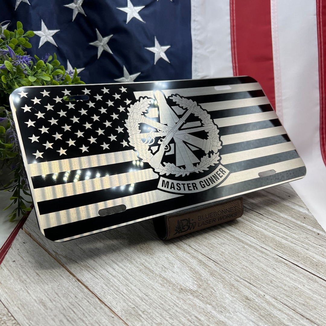 Master Gunner Aluminum License Plate, American Flag Car Tag ...