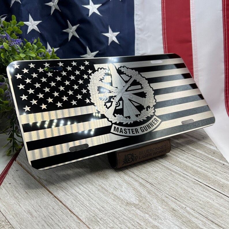 Master Gunner Aluminum License Plate, American Flag Car Tag ...