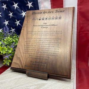 Army NCO Charge- Leatherette or Wood Plaque; Induction, Promotion ...