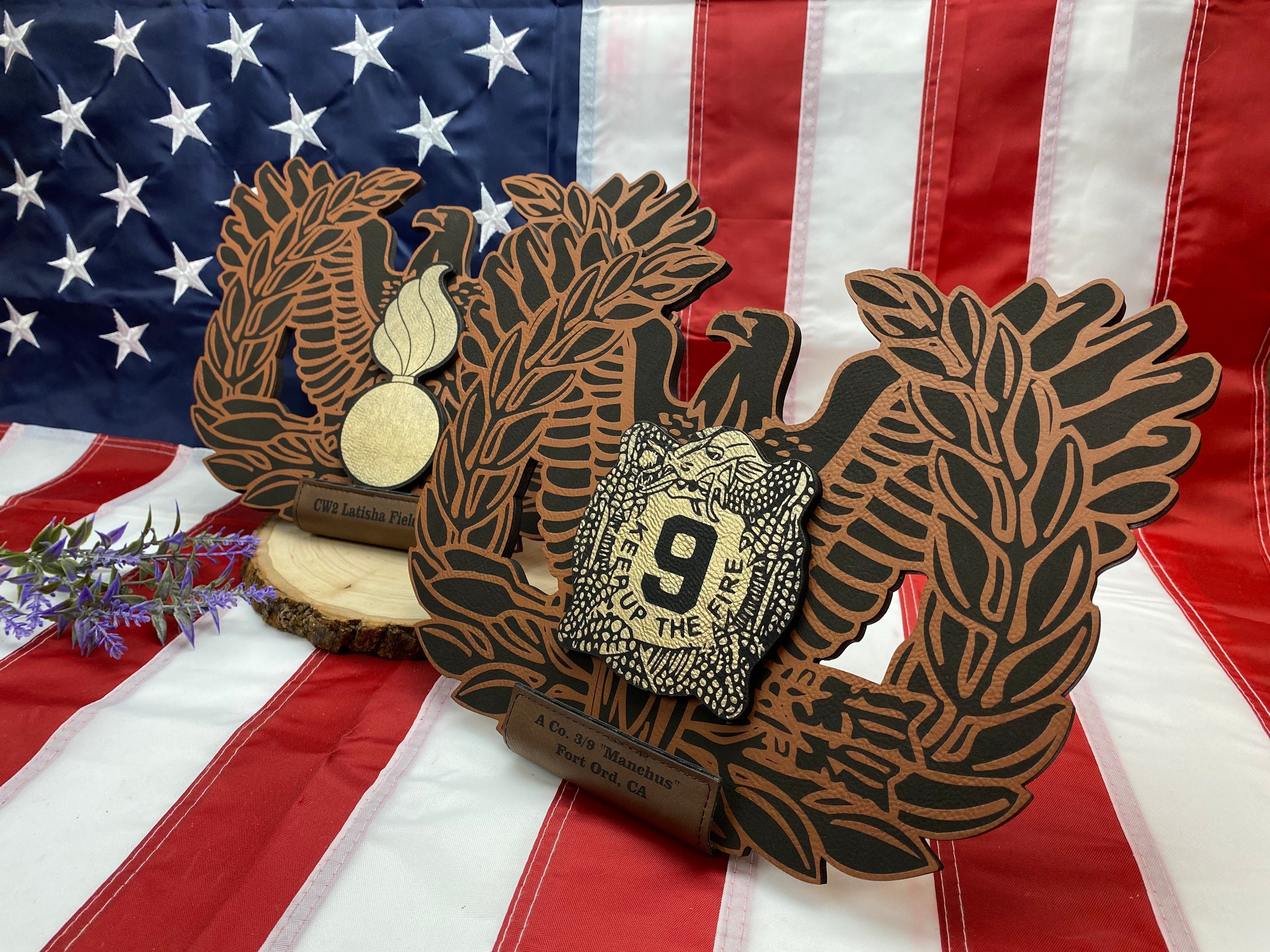 Eagle Rising / Branch Insignia Army Plaque- Birch Wood/leatherette ...