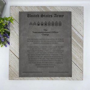 Army NCO Charge- Leatherette or Wood Plaque; Induction, Promotion ...