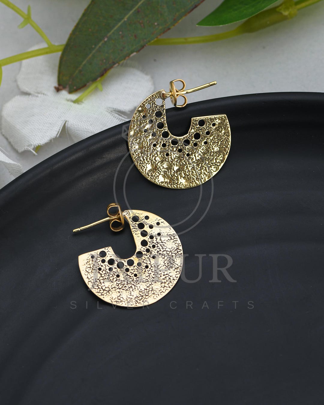 Handmade Solid Brass Earring Hammer Work Woman Studs - Etsy