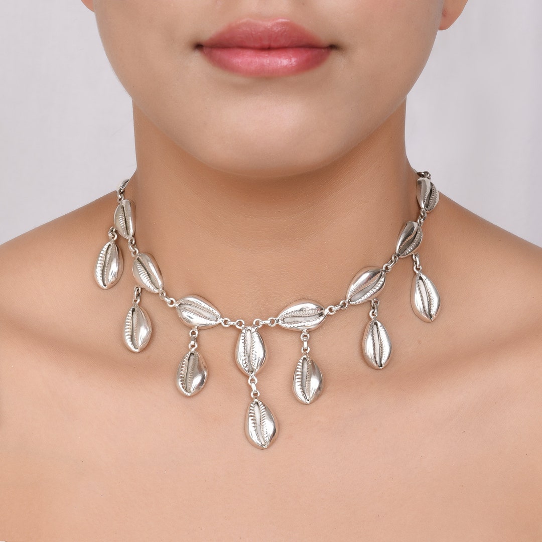 Cowrie Shell Silver Necklace, Cowry Shell Necklace, 925 Solid Sterling ...