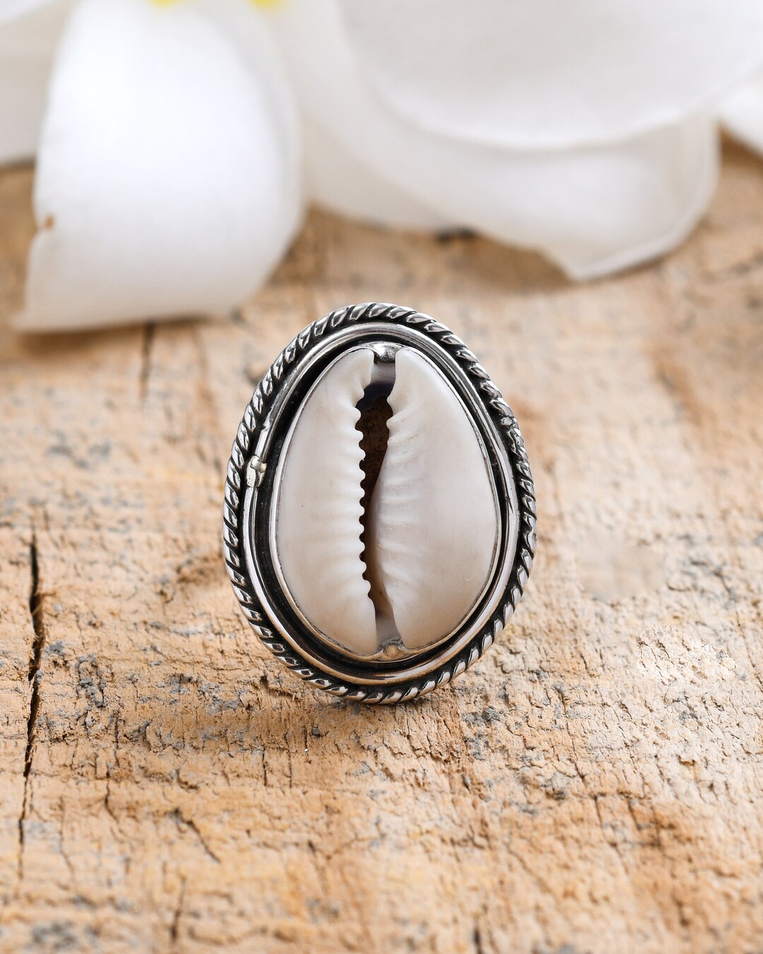 Natural Cowry Shell Ring, 925 Solid Sterling Silver Cowrie Shell Ring ...
