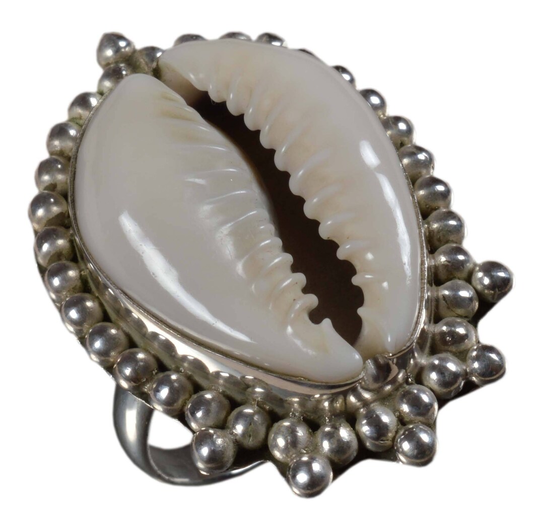 925 Solid Sterling Silver Ring, Natural Cowrie Shell Silver Ring, Cowry ...