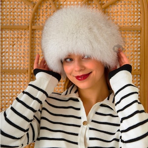 White Fox Fur Hat – Women’s Genuine Leather Winter Cap, Handcrafted ...