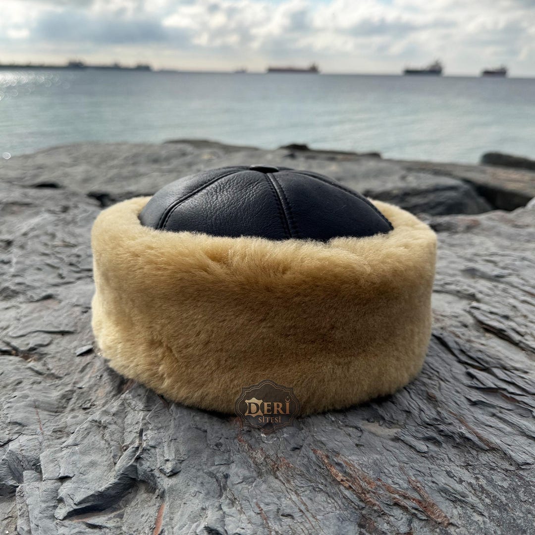 Shearling Sheepskin Leather Winter Hat – Russian Fur Hats Unisex Beanie ...