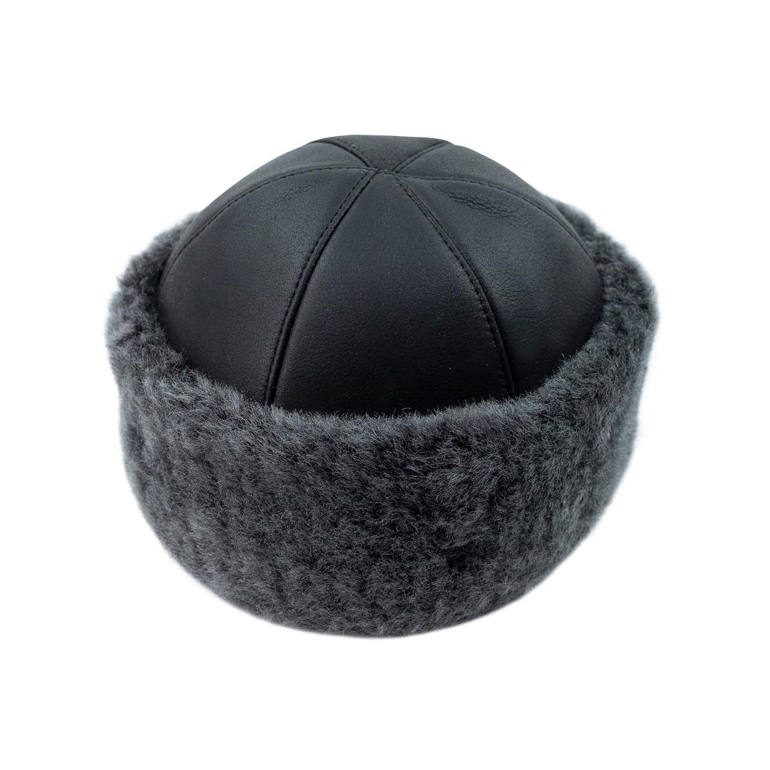 Gray Shearling Leather Winter Hat – Handmade Men’s Warm Sheepskin ...