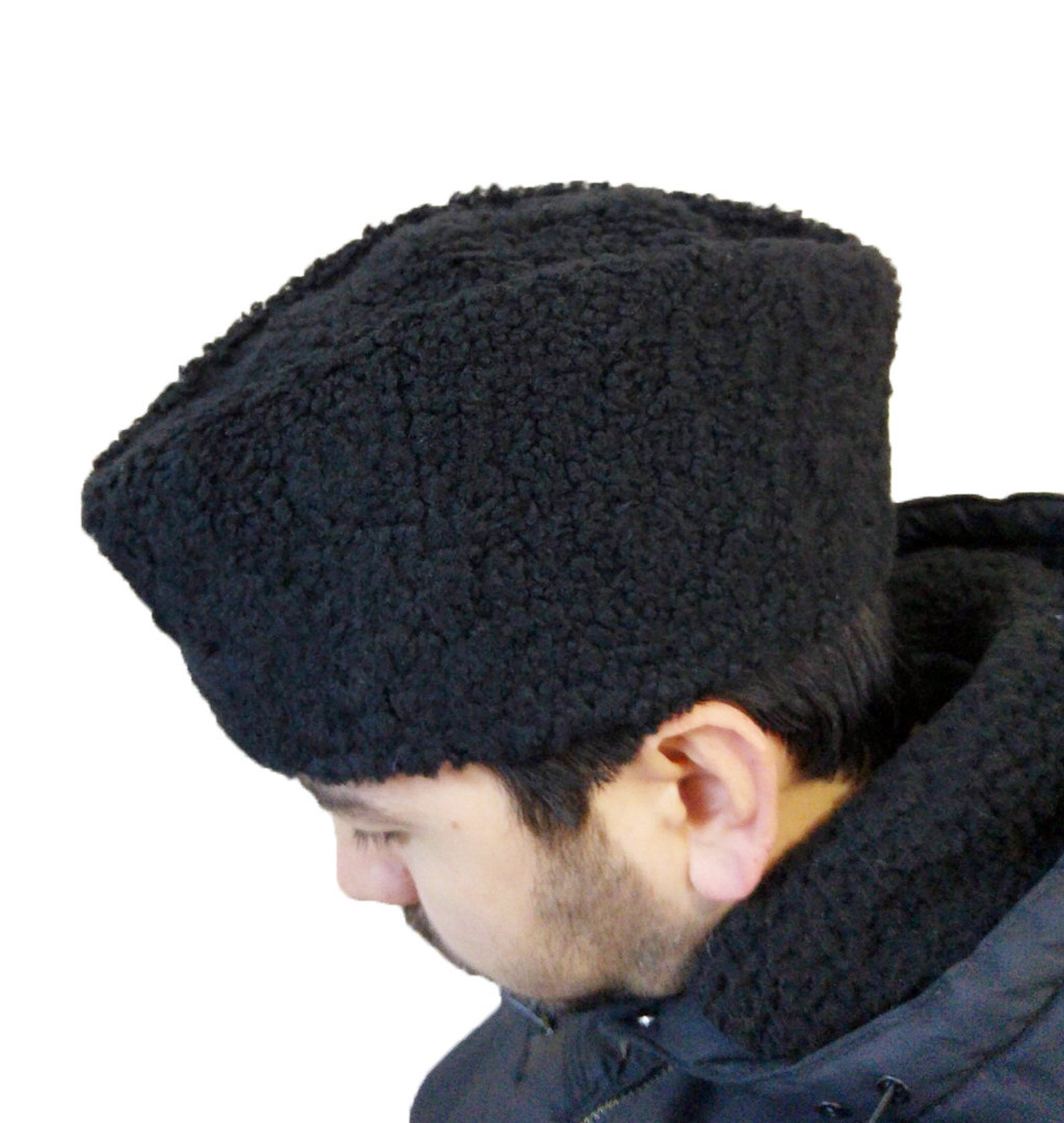 Turkish Medieval Hats, Sheepskin Hat - Russian Papakha Black Leather ...
