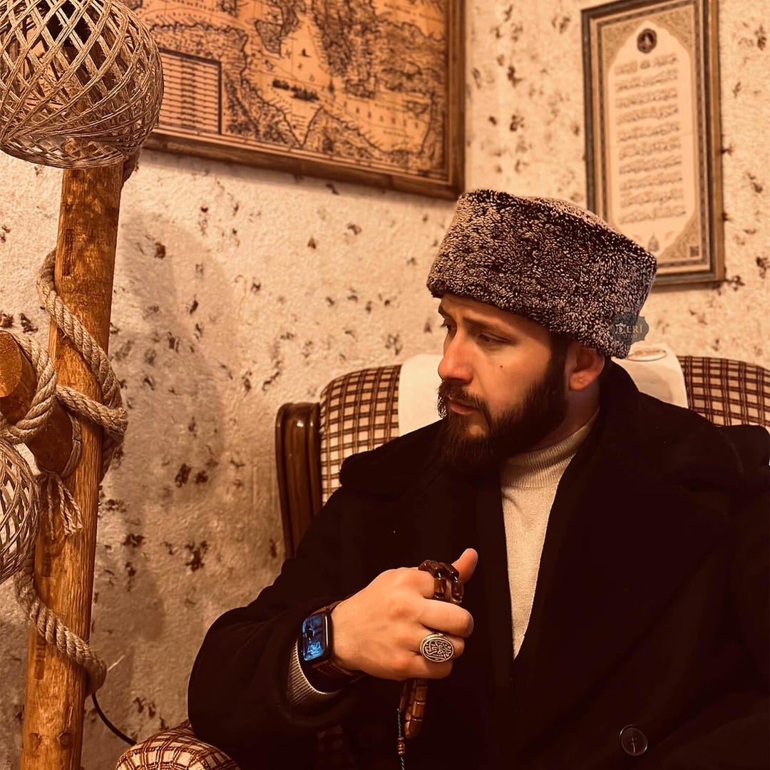 Handmade Sheepskin Caucasus Hat – Grey Brown Leather Kalpak Papakha ...