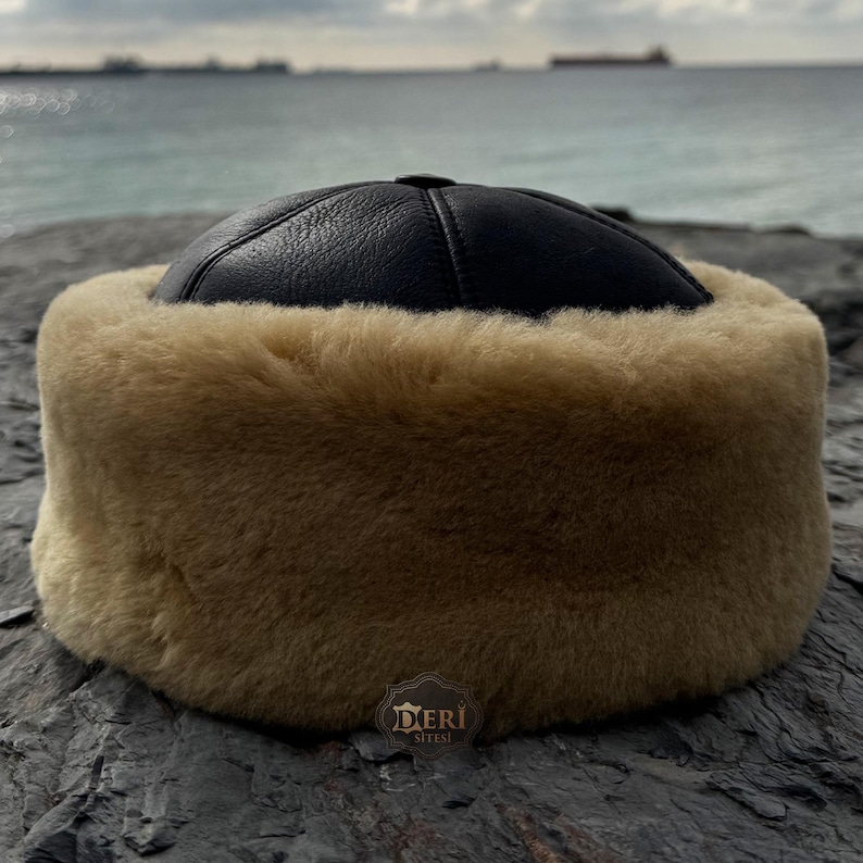 Shearling Sheepskin Leather Winter Hat – Russian Fur Hats Unisex Beanie ...