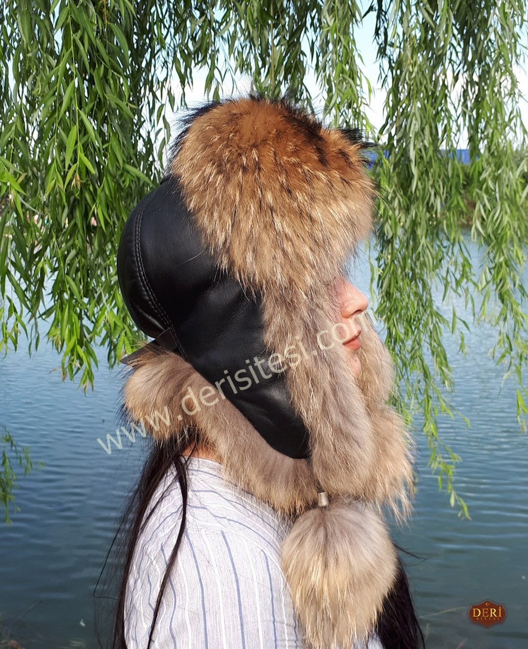 Finn Raccoon Fur Trapper Hat, Winter Hats, Woman's Winter Hat, Raccoon ...