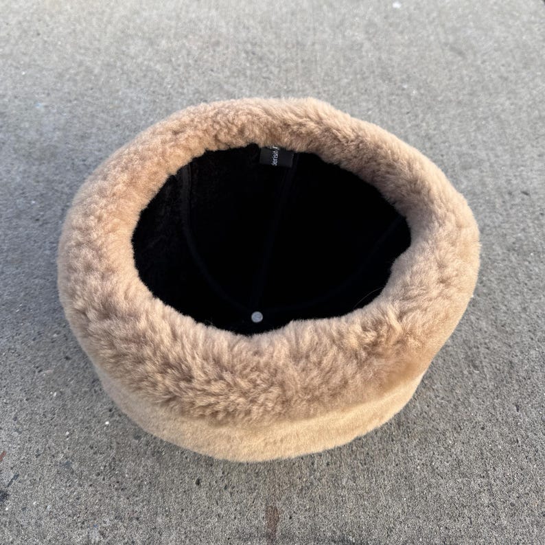 Handcrafted Brown Leather Shearling Hat – Sheepskin Hats Winter Fur ...