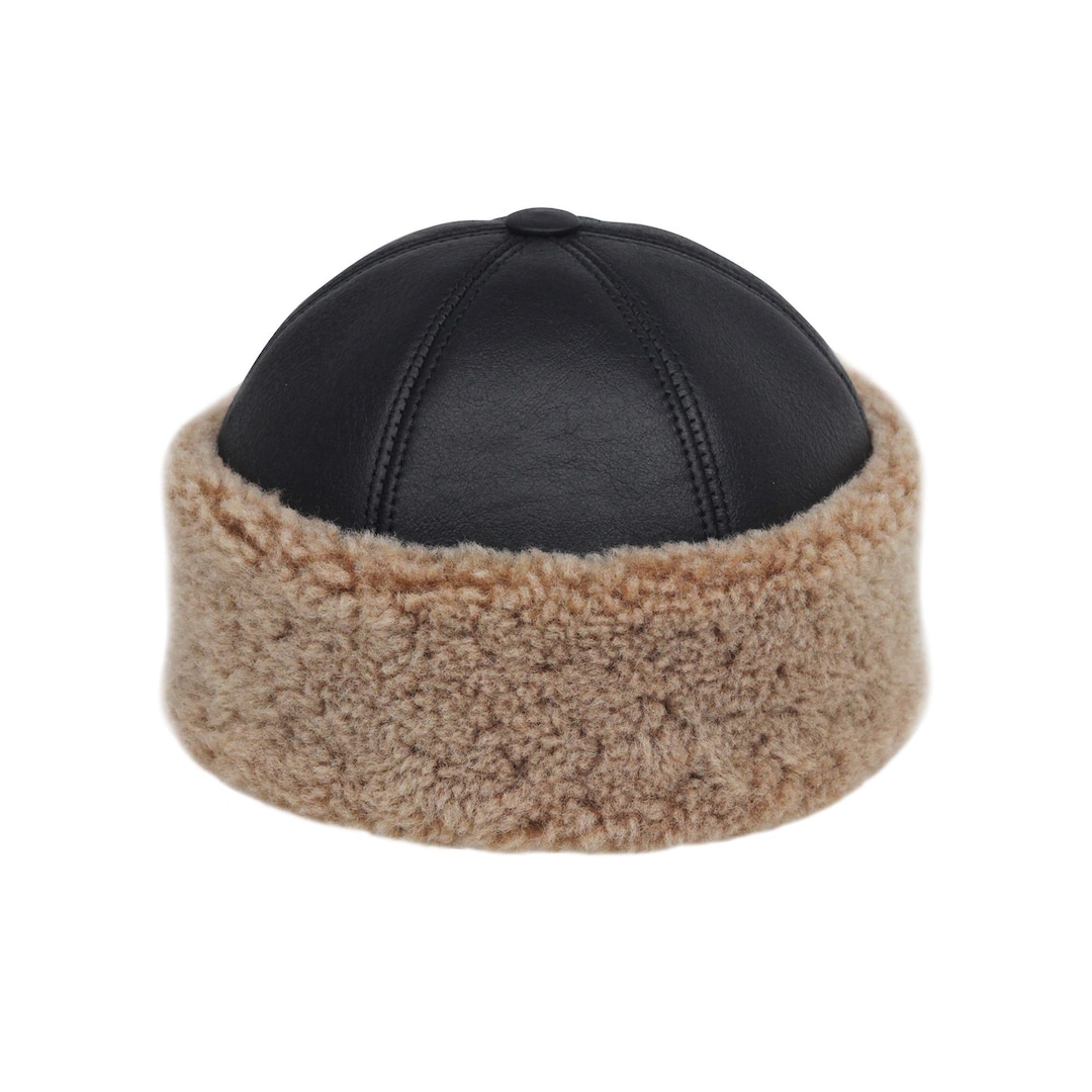 Sheepskin Hat – Handmade Leather Shearling Cap for Men’s Winter Outdoor ...