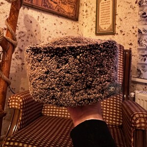 Grey and Dark Brown Sheepskin Caucasus Hat - Turkish Kalpak Papakha ...