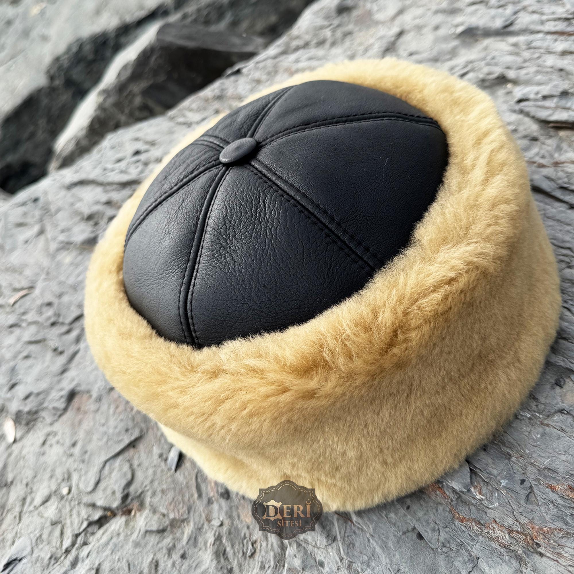 Shearling Sheepskin Leather Winter Hat – Russian Fur Hats Unisex Beanie ...