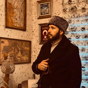 Grey and Dark Brown Sheepskin Caucasus Hat - Turkish Kalpak Papakha ...