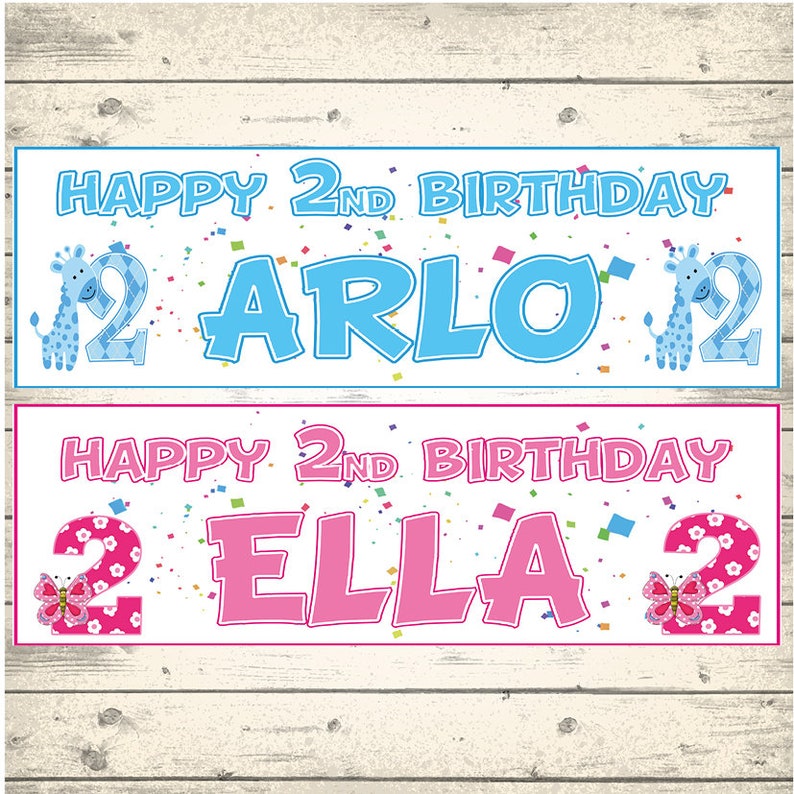 2 Personalised 2nd Birthday Banners Available in PINK or - Etsy