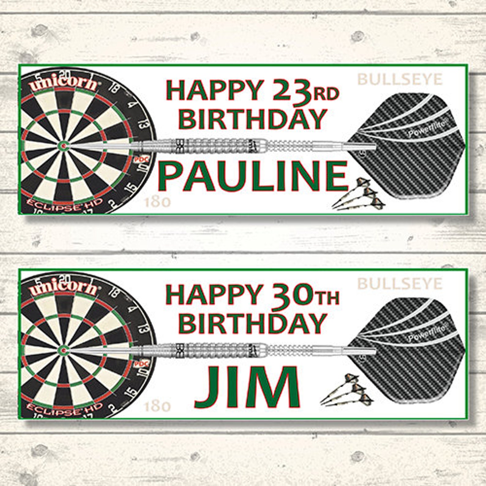 2 Personalised Dart Banners - Any Name - Any Age - Etsy UK