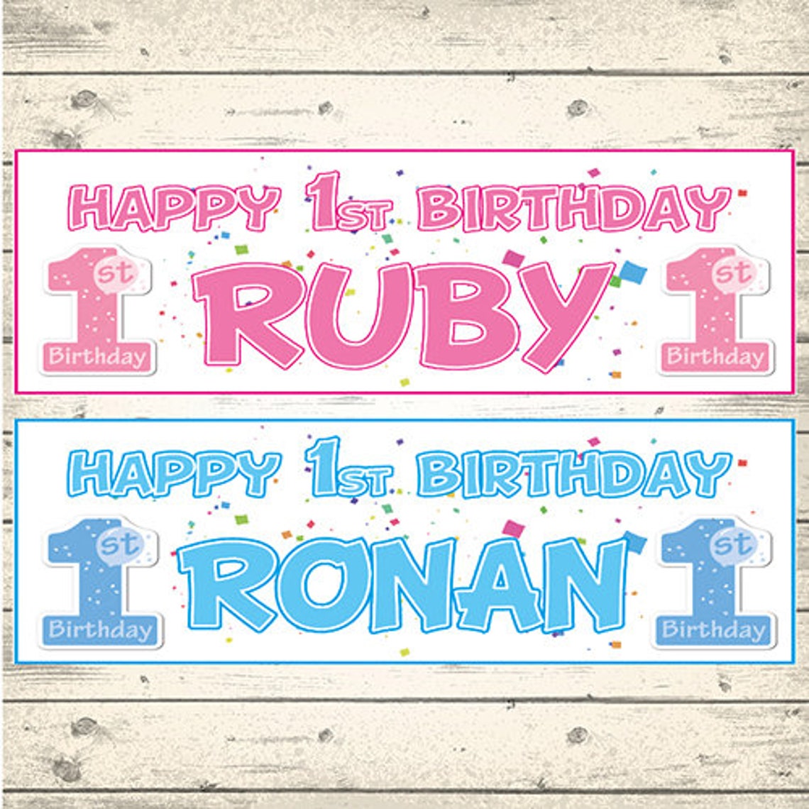 2 Personalised 1st Birthday Banners Available in PINK or - Etsy UK