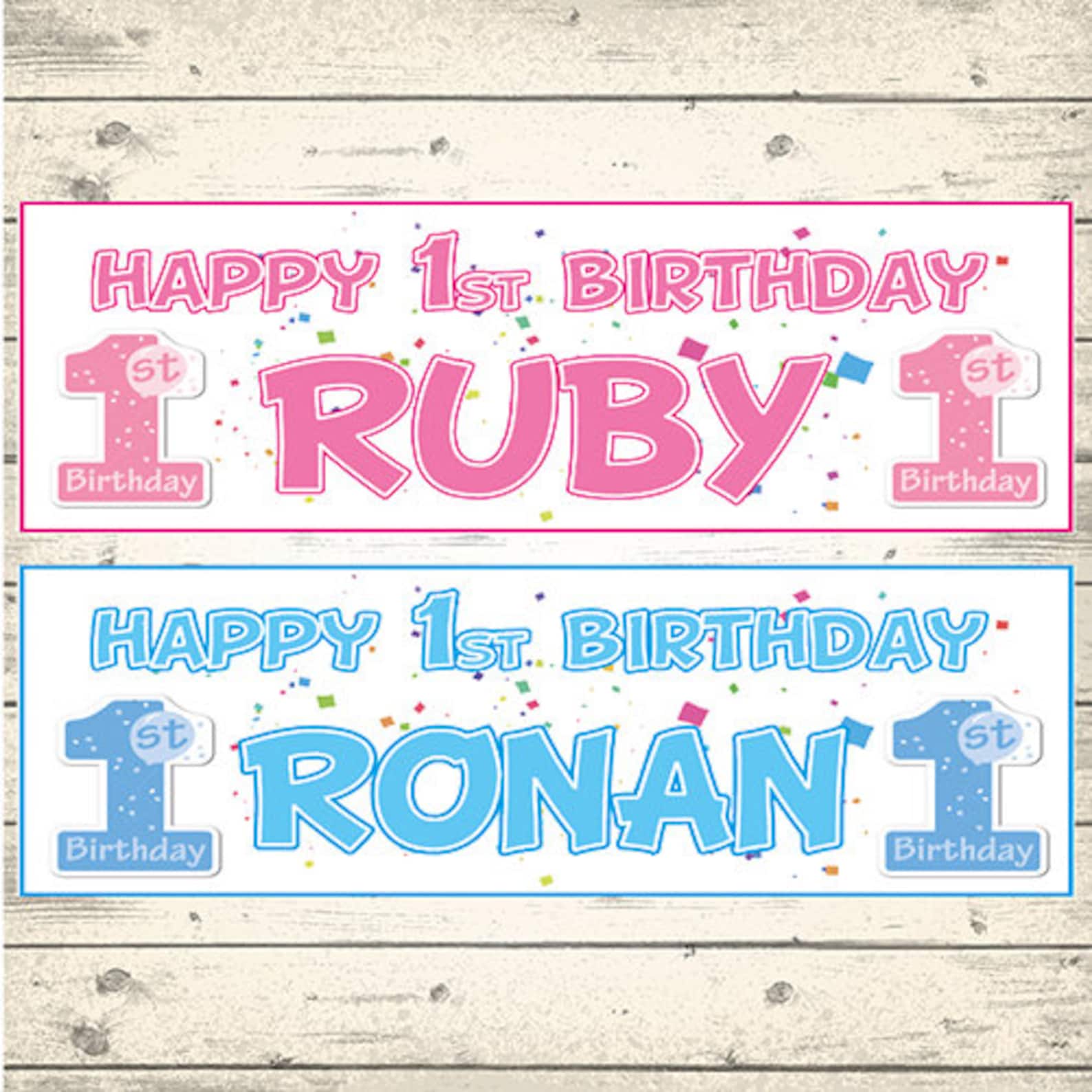 2 Personalised 1st Birthday Banners Available in PINK or - Etsy UK