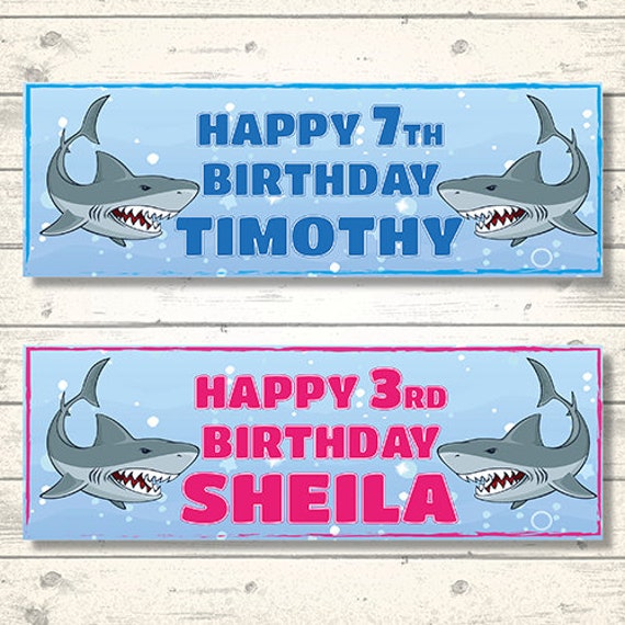 2 Personalised Shark Birthday Banners Any NAME and Any AGE | Etsy
