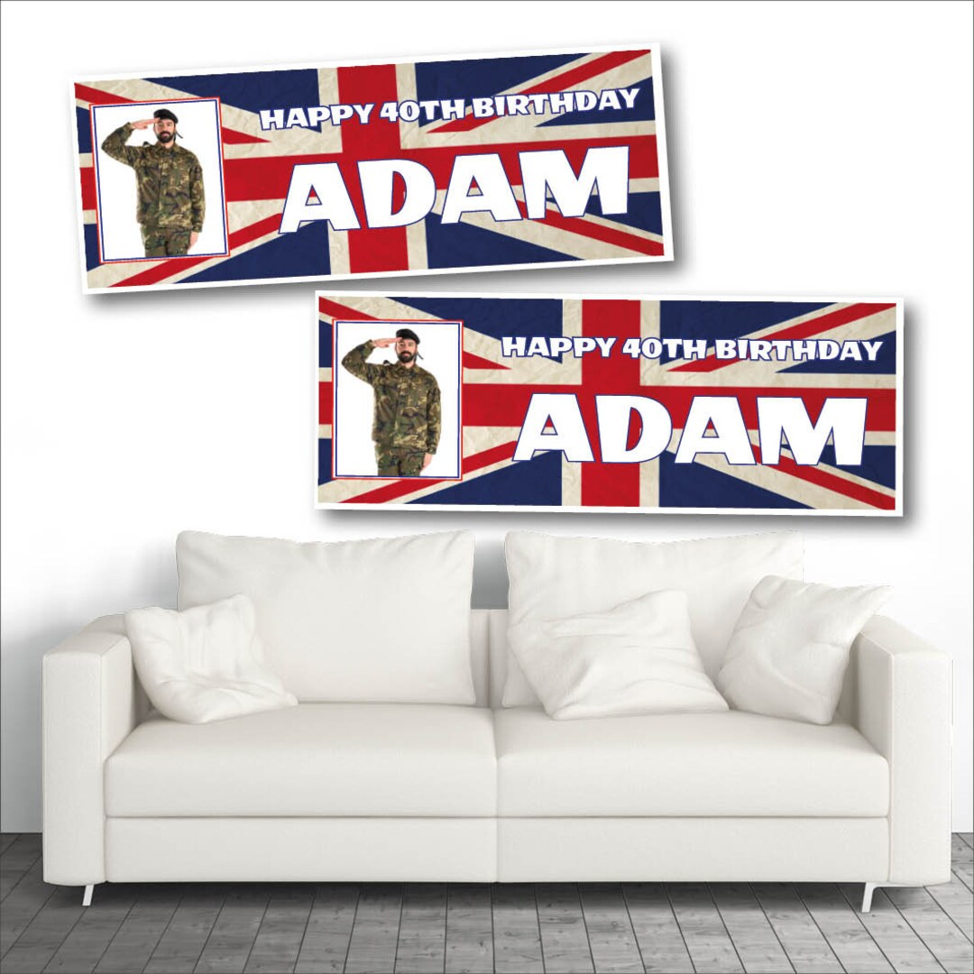 2 Personalised Photo Banners - Union Jack Birthday Party Banners - Any ...