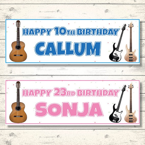 2 Personalised Guitar Birthday Banners Any NAME and Any AGE | Etsy