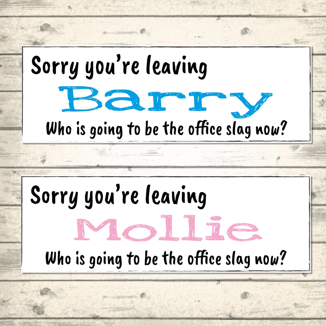 2 Personalised Humourous Leaving Banners - Office Slag - Etsy