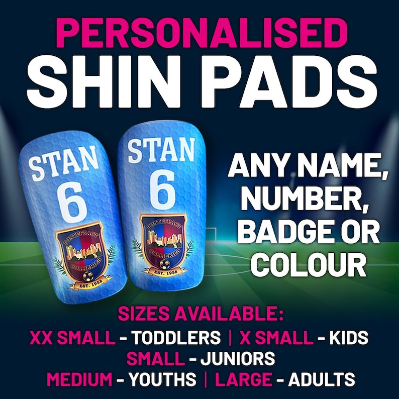 Personalised Shin Pads - Any Name, Number, Logo & Colour - Various ...