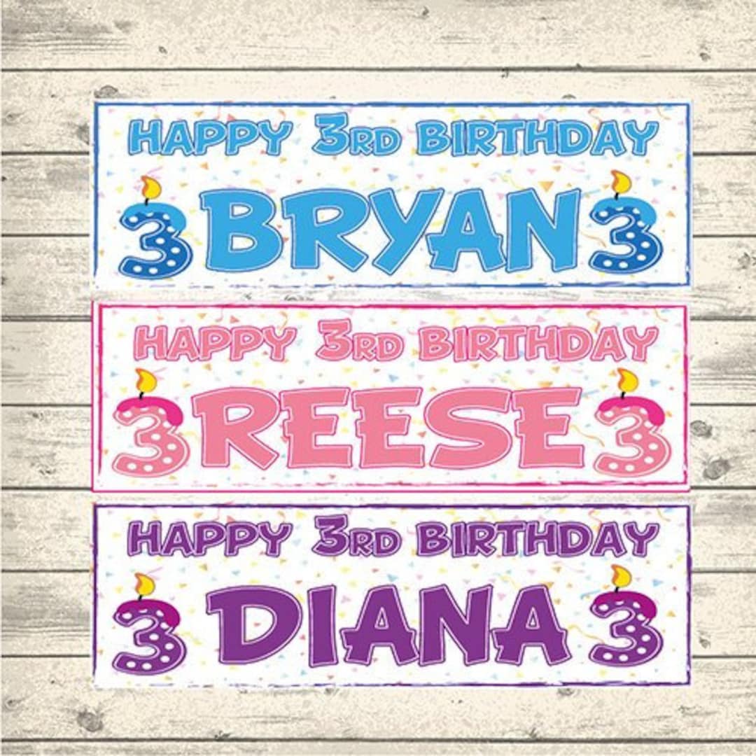 2 Personalised 3rd Birthday Banners - Available in a Choice of Colours ...