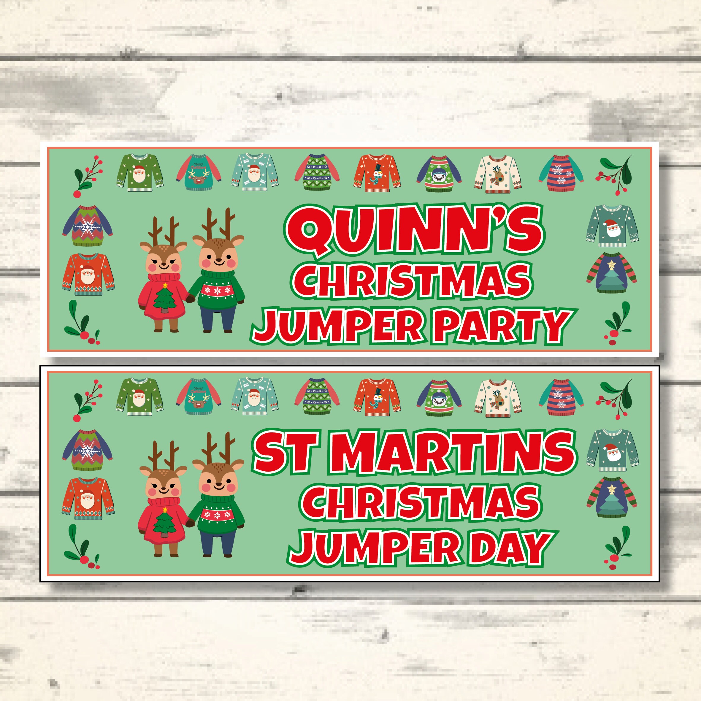 2 Personalised Christmas Jumper Day Banners any MESSAGE - Etsy