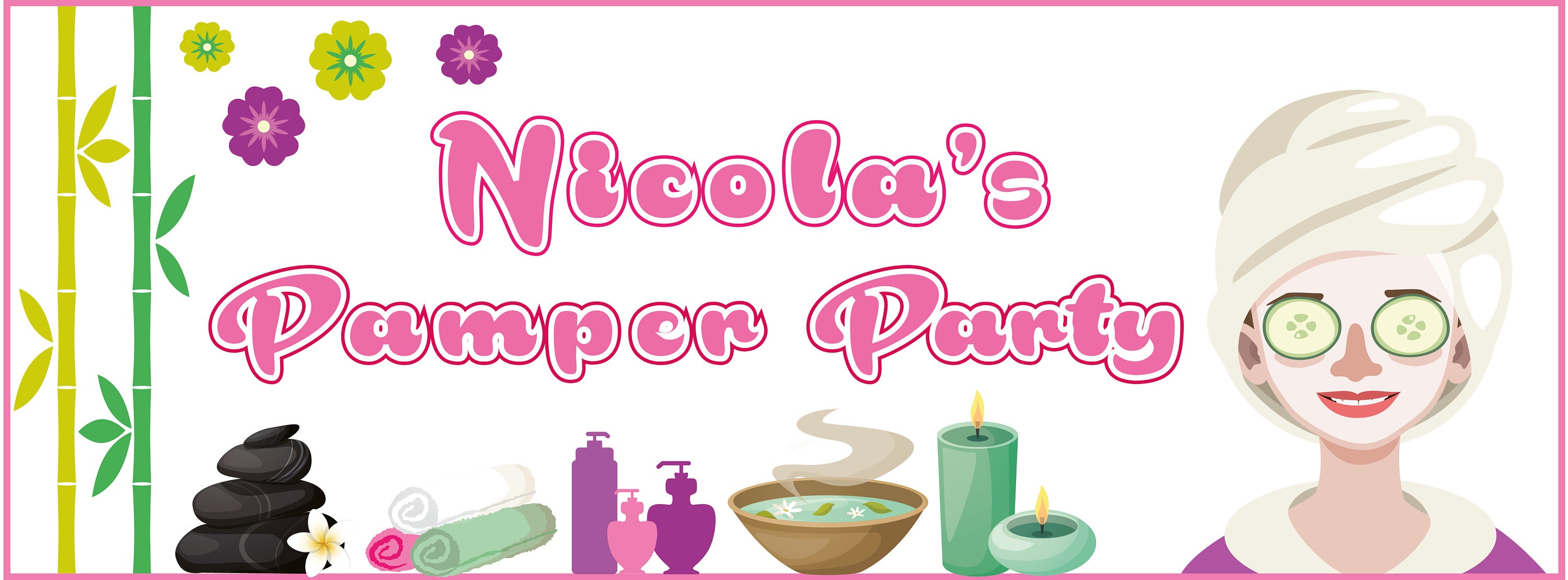2 Personalised Pamper Spa Party Banner - Any Name, Any Age or ANY ...