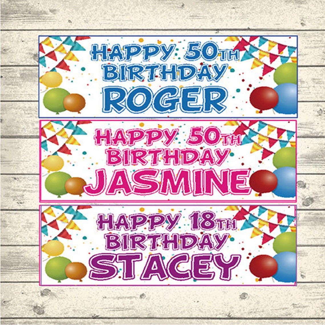 2 Personalised Balloon & Bunting Birthday Banners Available - Etsy