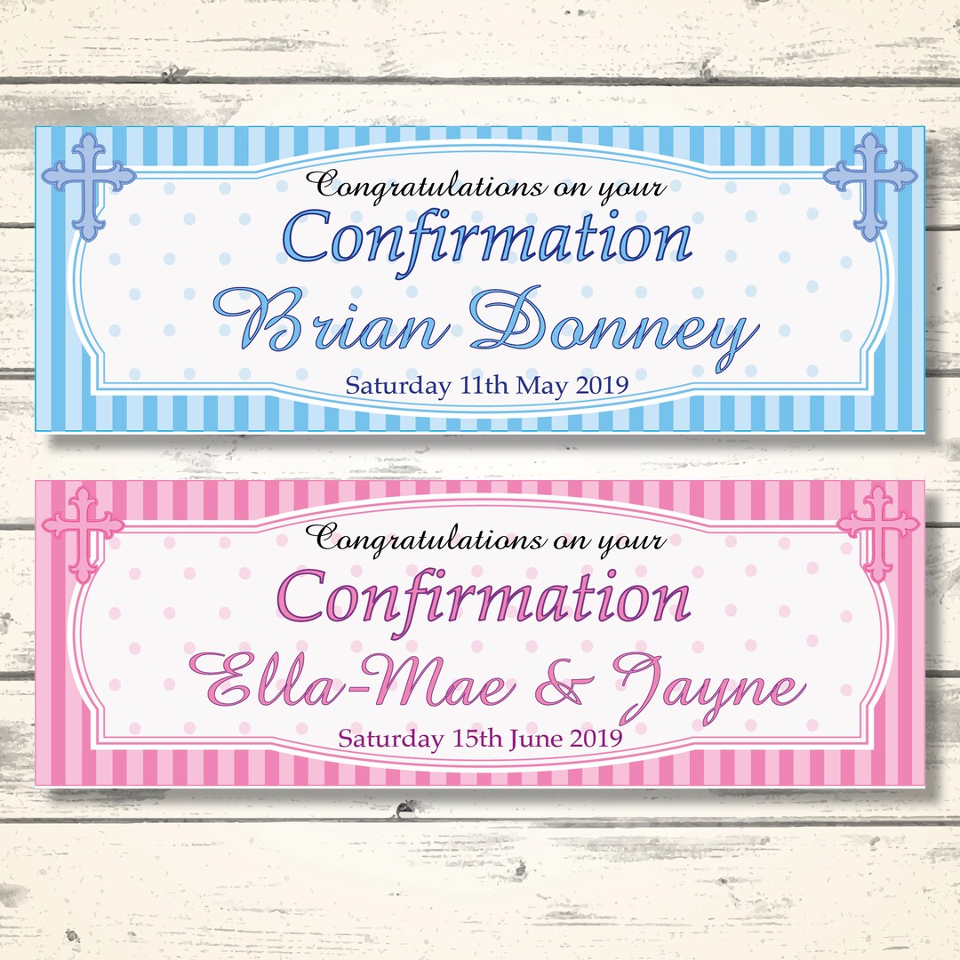 2 Personalised Confirmation Banners - Any Name and Date - Available in ...