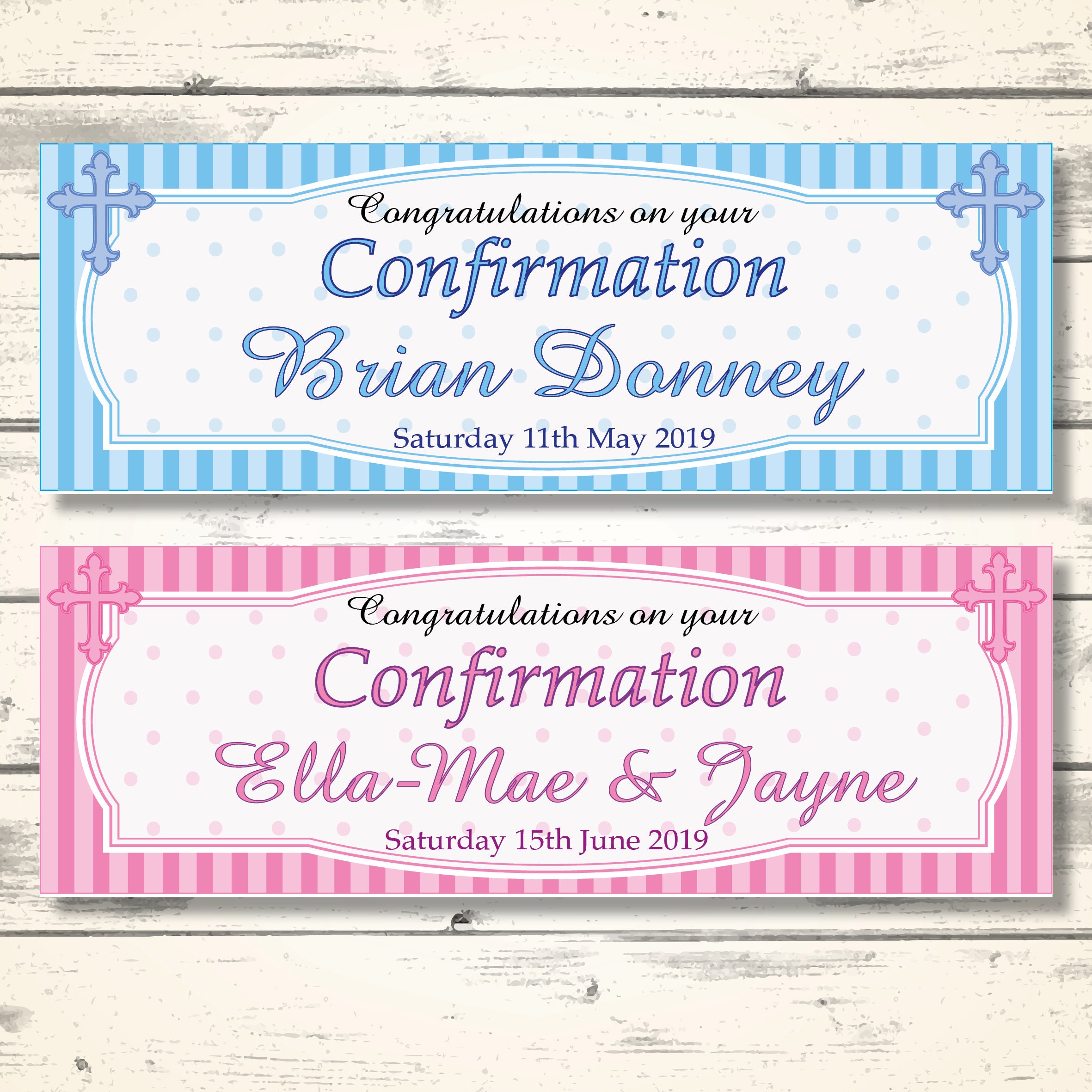 2 Personalised Confirmation Banners - Any Name and Date - Available in ...