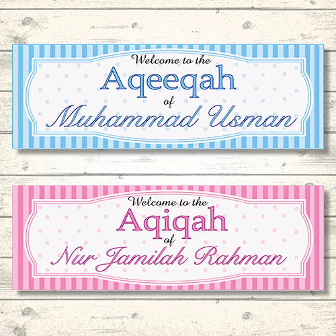 2 Personalised Aqiqah Banners Any Name and Date Available - Etsy