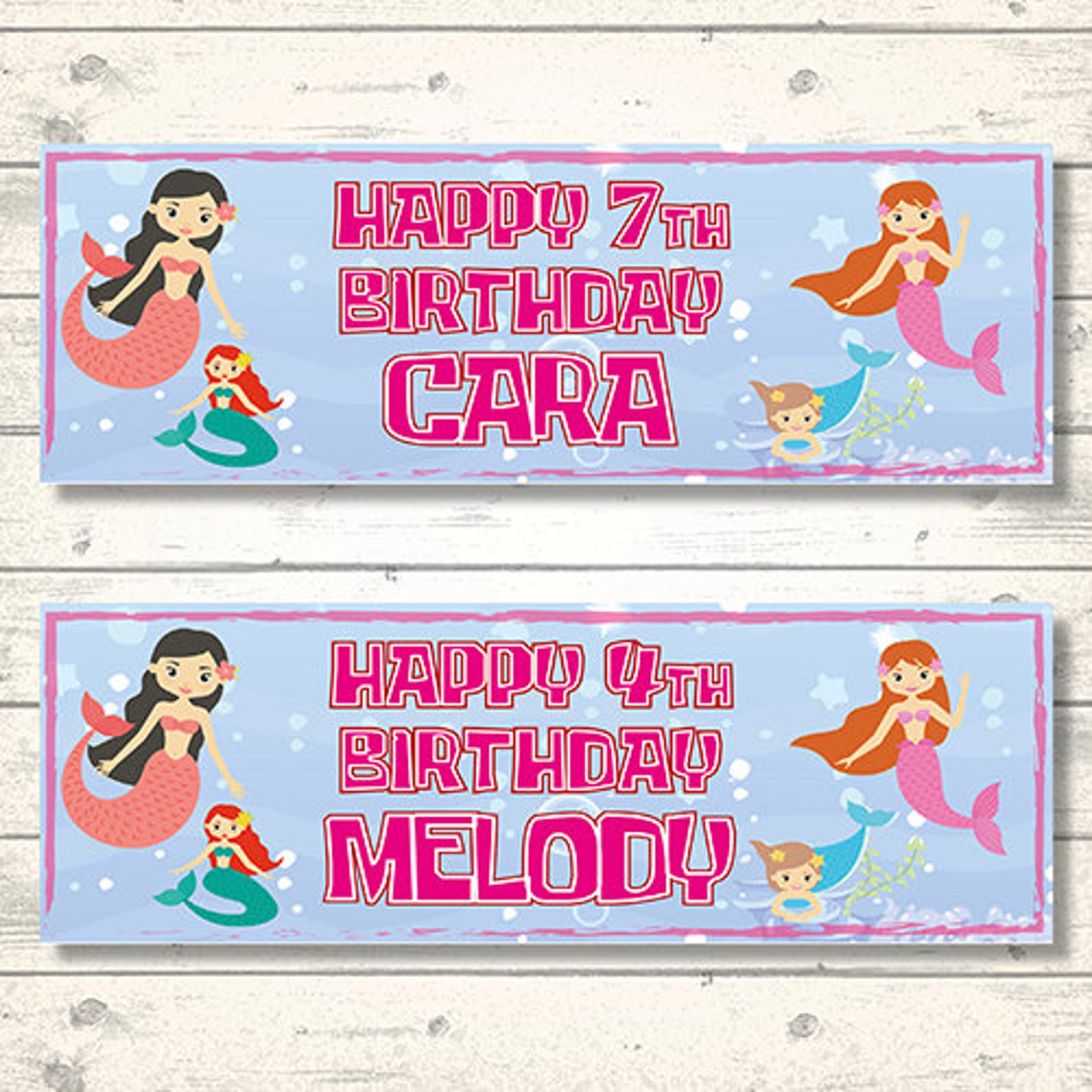 2 Personalised Mermaid Banners Any Name Any Age | Etsy