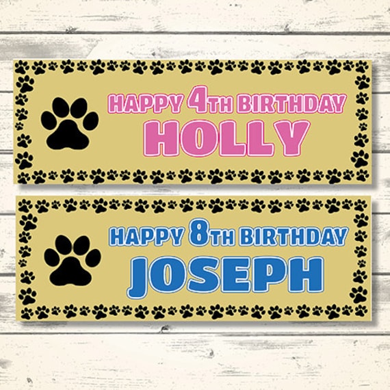 2 Personalised Paw Print Birthday Banners Any NAME and AGE | Etsy