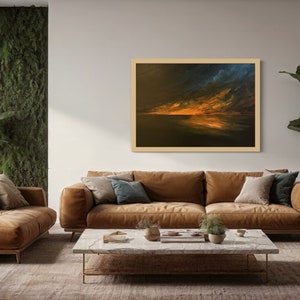 Bright Orange Sunset Painting, Fire Orange Sunset Art for Living Room ...